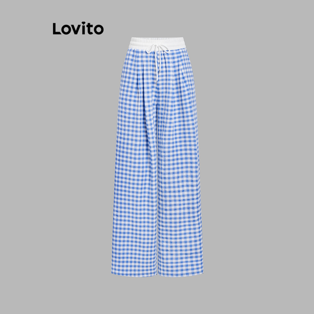 Lovito Calça Casual Xadrez Colorblock Dupla Camada para Mulheres ...