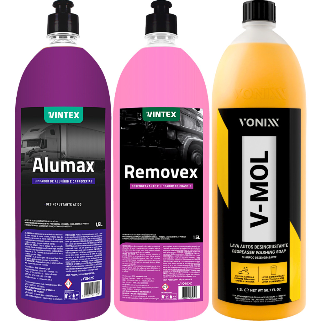 Kit Alumax Removex Desincrustante Shampoo V-Mol 1,5L Vonixx | Shopee Brasil