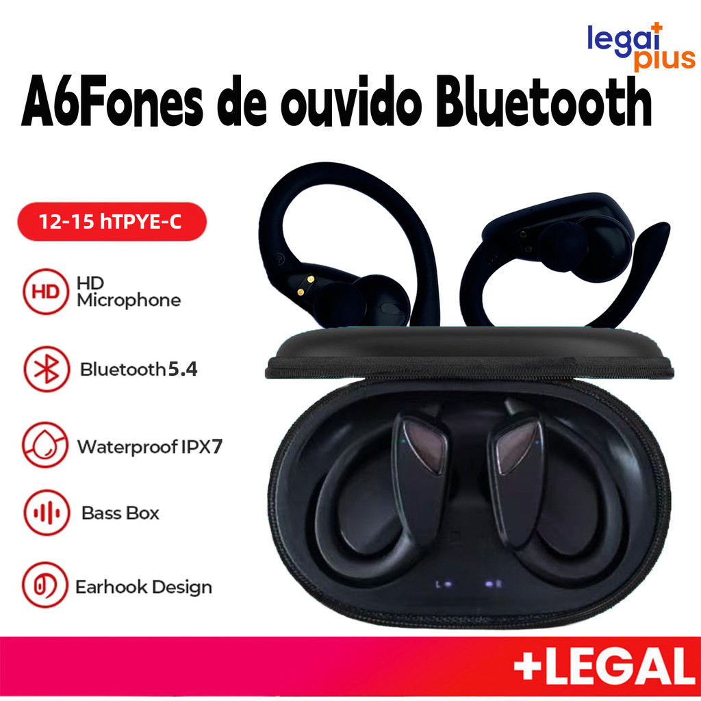 Fones de ouvido Bluetooth sem fio esportivos A6 à prova de água Hi-Fi ...
