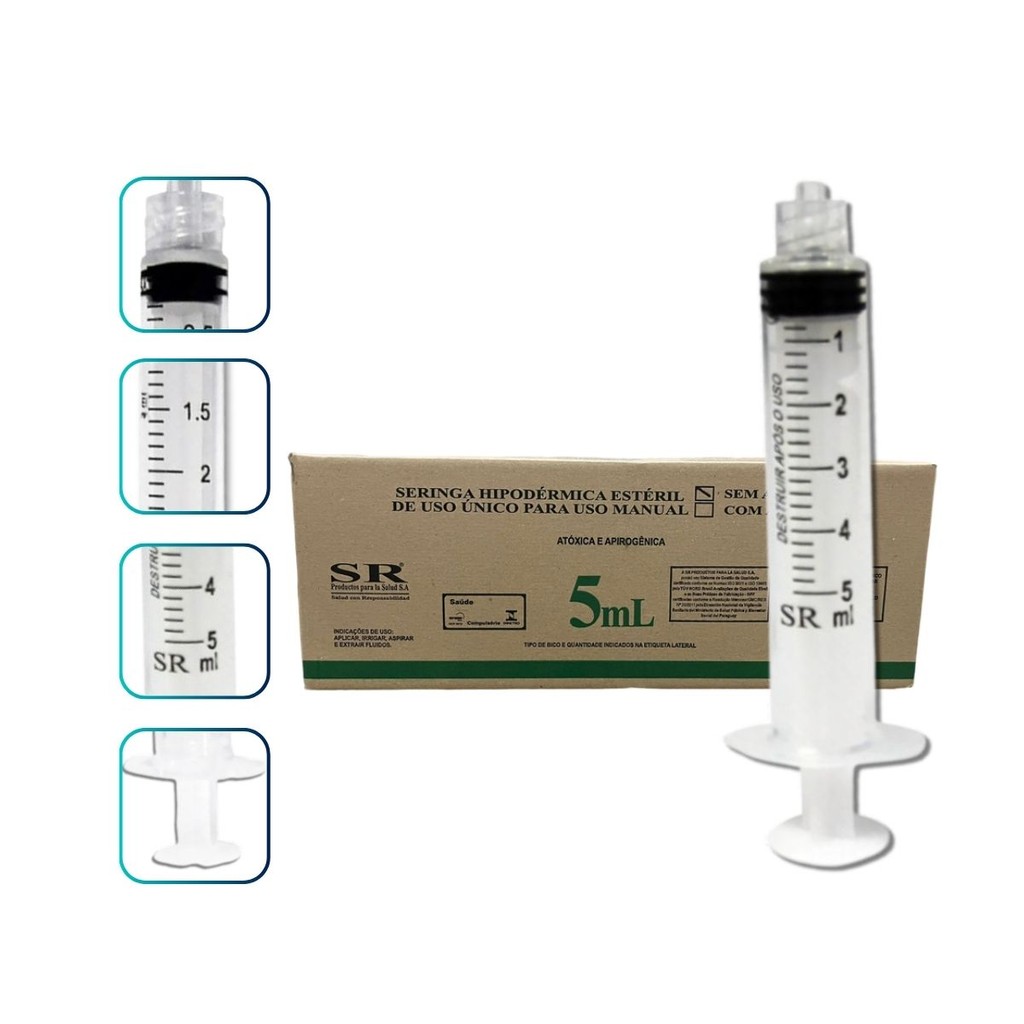Seringa Descartável 5ml Sem Agulha Luer Lock Rosca Hipodérmica ...
