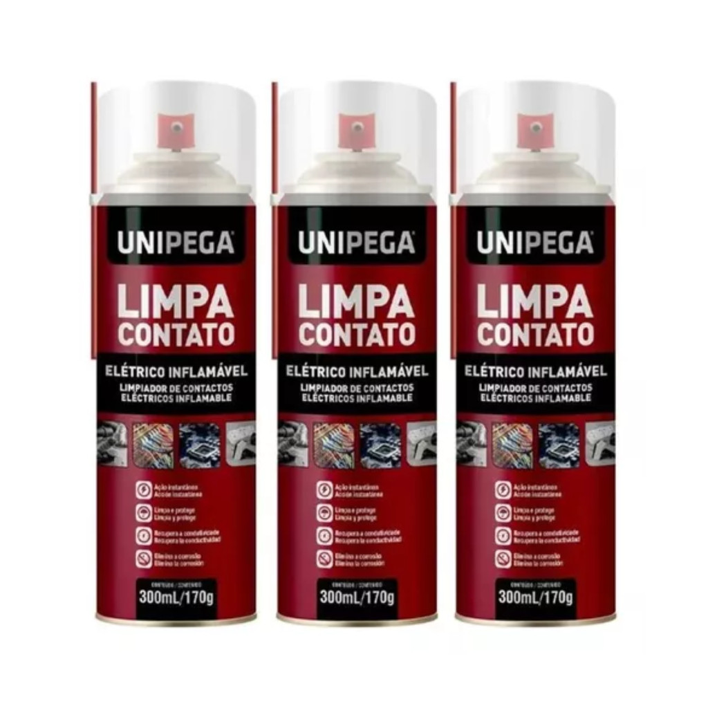 3 Limpa Contato Elétrico Eletrônico Spray 300ml - Unipega | Shopee Brasil