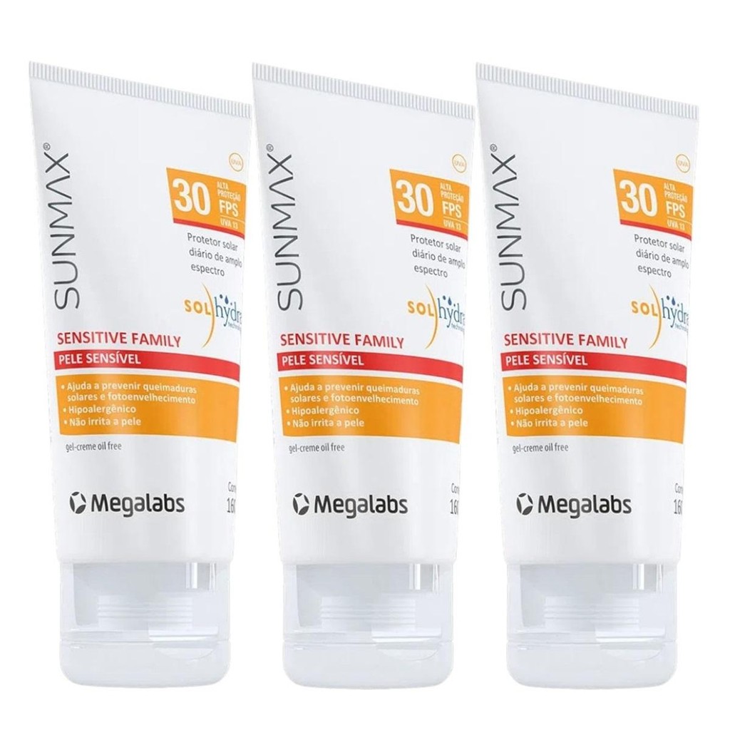 Kit Facial Sunmax Sensitive Family FPS30 C/3Uni De 160ml Ca | Shopee Brasil