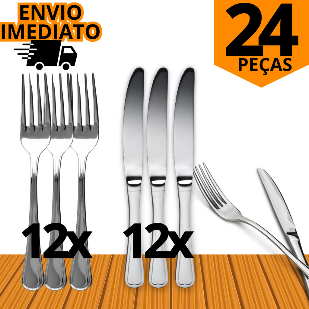Kit 24 Talher Garfo E Faca Inox Linha Premium Talheres Inox Grande ...