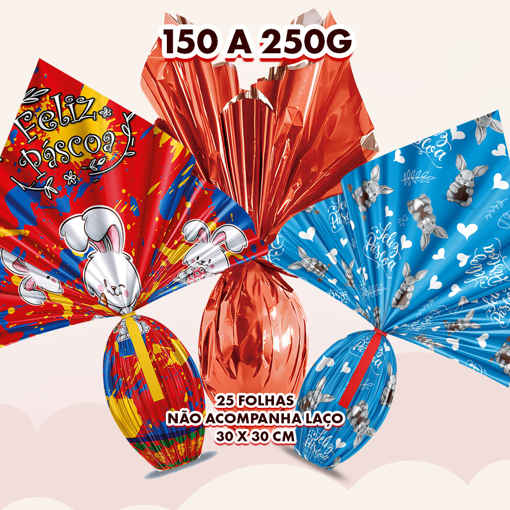 25 Envelope Saco p/ Embalar Ovo Páscoa | 150 a 250g | 30x30 | Shopee Brasil