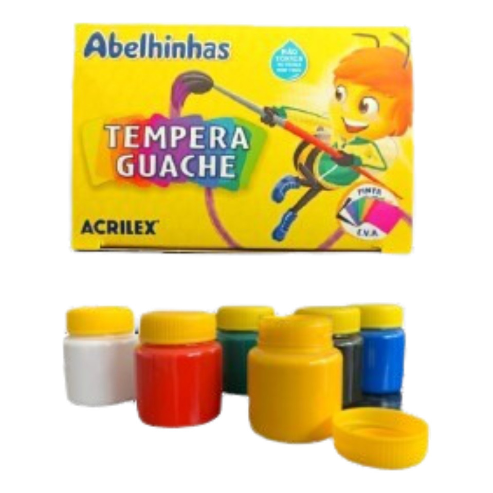 Tinta Tempera Guache 15ml Com 06 Cores Vibrantes - Acrilex | Shopee Brasil