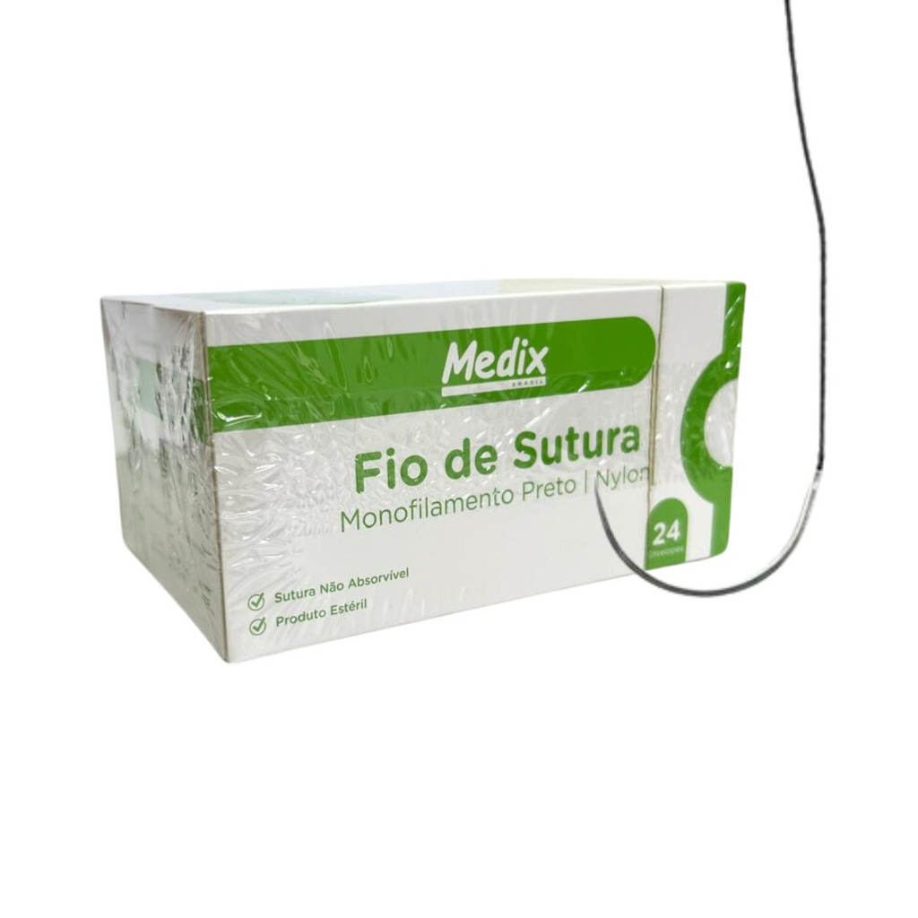 Fio de Sutura Nylon com Agulha nº3 - 3cm Preto 1 Unidade Medix | Shopee ...