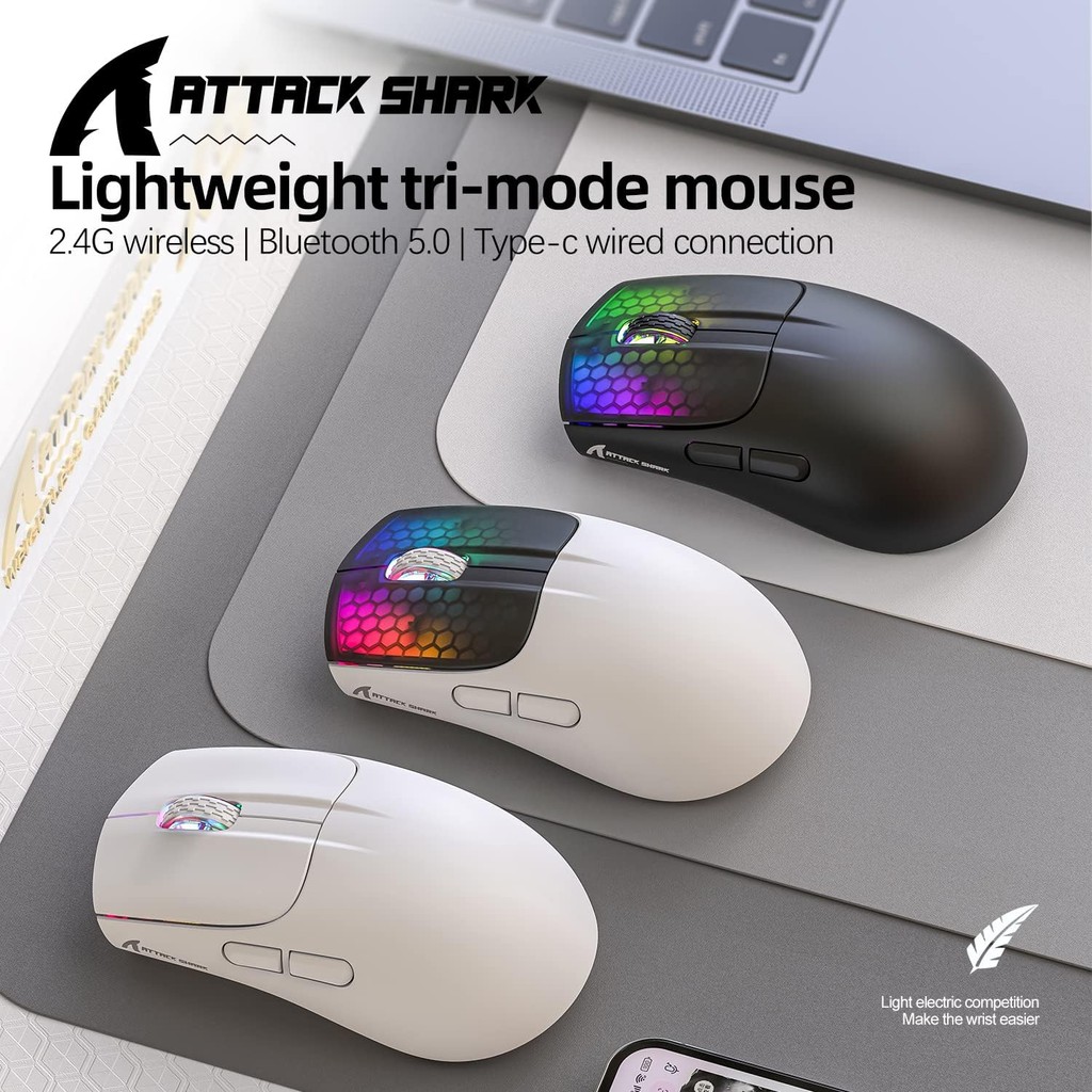 Attack Shark X5 2.4G Mouse Bluetooth Sem Fio 3 Modos RGB PAW3212 Sensor ...