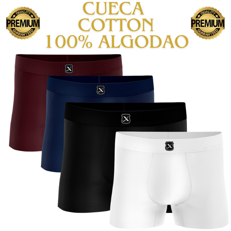Kit 4 Cuecas Box Boxer Cotton 100% Algodão Liso | Shopee Brasil
