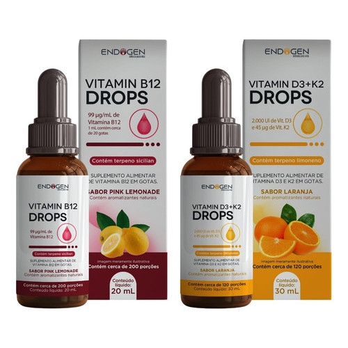Kit B12 Metilcobalamina Gotas + Vitamina D3 +k2 2000ui em gotas Endogen ...