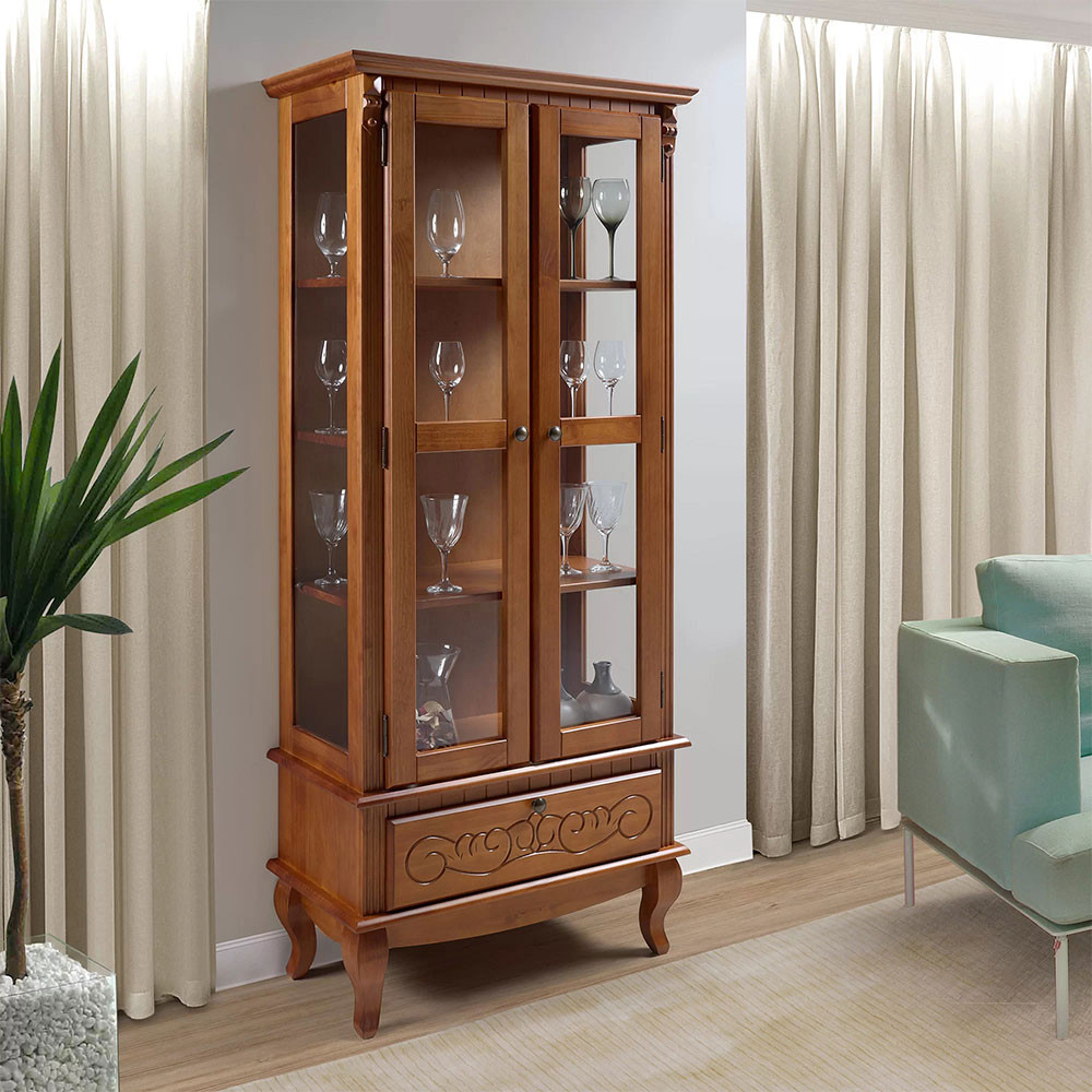 Cristaleira com 2 Portas e Laterais em Vidro 1 Gaveta Pés Luiz XV 5113 ...