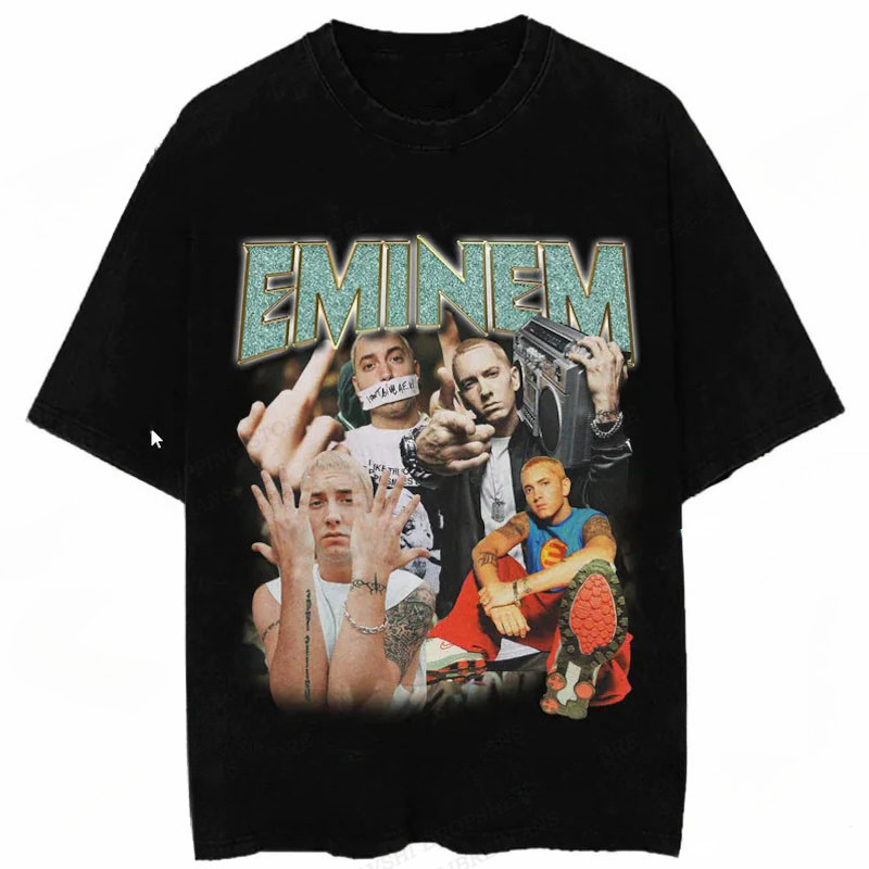 Streetwear Eminem Rapper Algodão Camisetas Imprimir Hip Hop Oversized ...