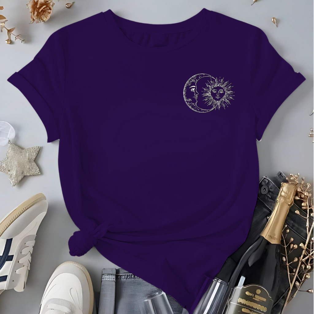 Camiseta Feminina Desenho Sol e Lua Blusa 100%Algodão | Shopee Brasil