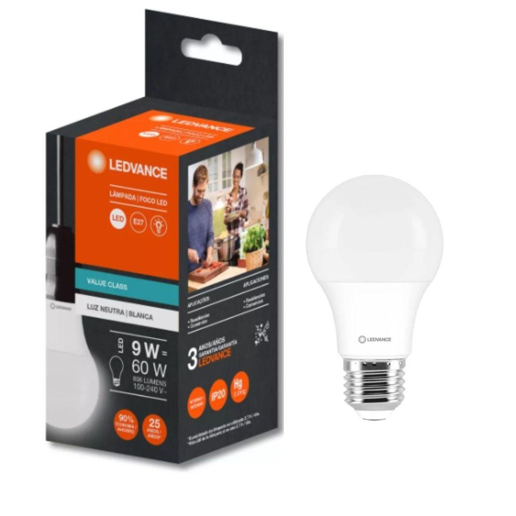 Kit 5 Lâmpadas Bulbo LED 9W 4000K Branco Neutro Ledvance | Shopee Brasil