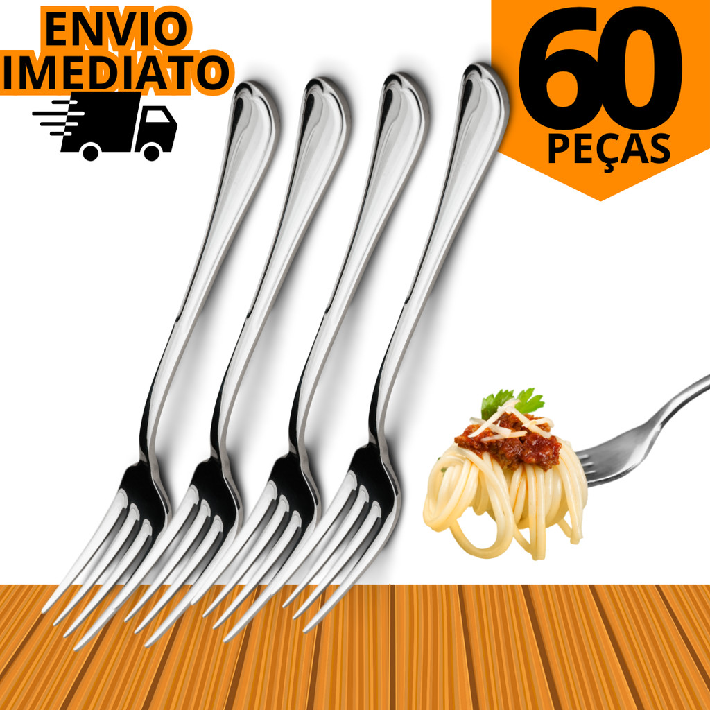 Kit 60 Garfo Grande Inox Resistente Talheres Inox Utensílio Cozinha ...