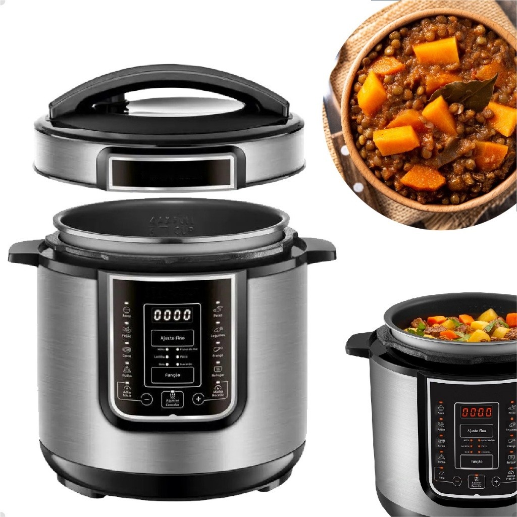 Panela de Pressão Elétrica 5 e 6 Litros Temporizador Antiaderente Inox ...