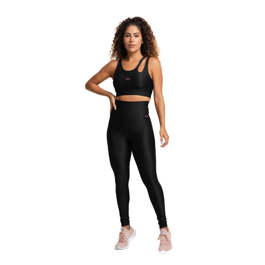 Conjunto Top e Legging Canelado Poliamida Preto Massam Fitness | Shopee ...