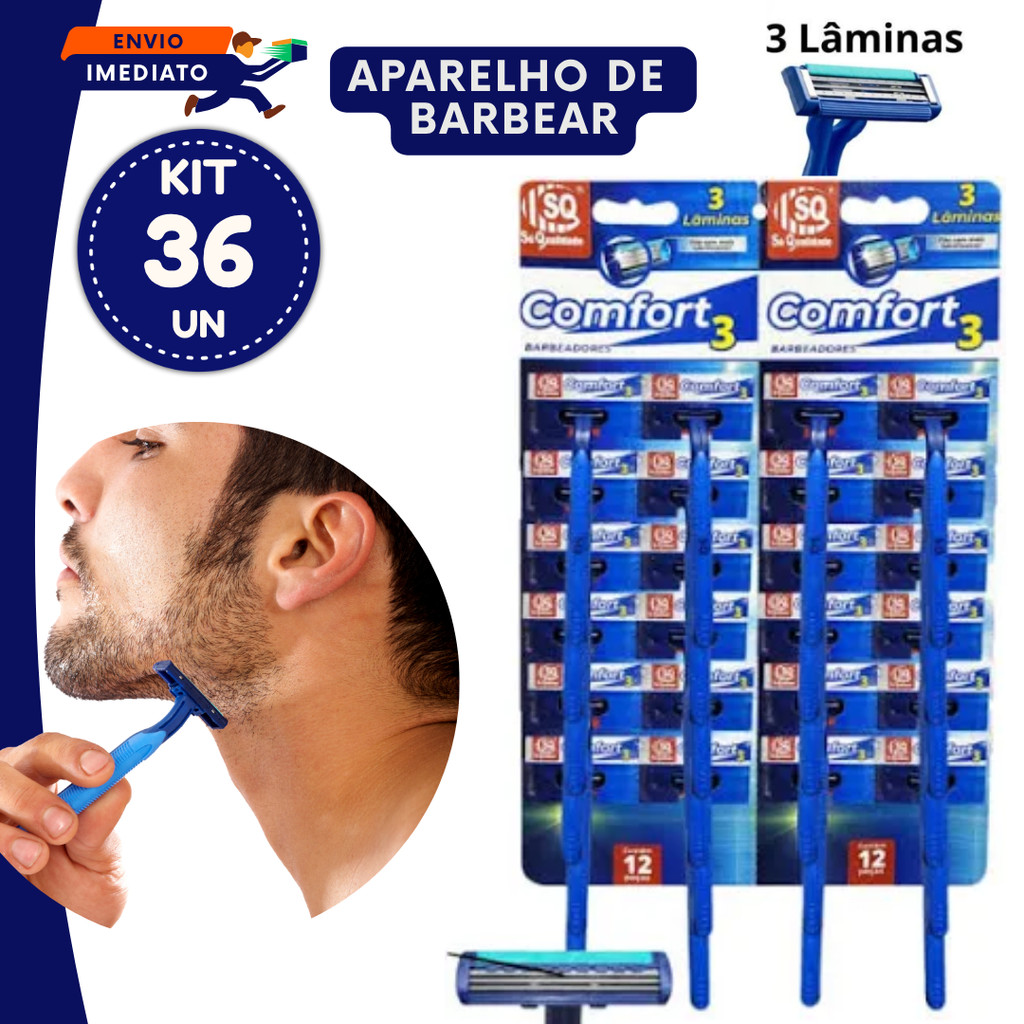 Kit 36 Unid Barbeador com 3 Lâminas Profissional Aparelho Barbear ...