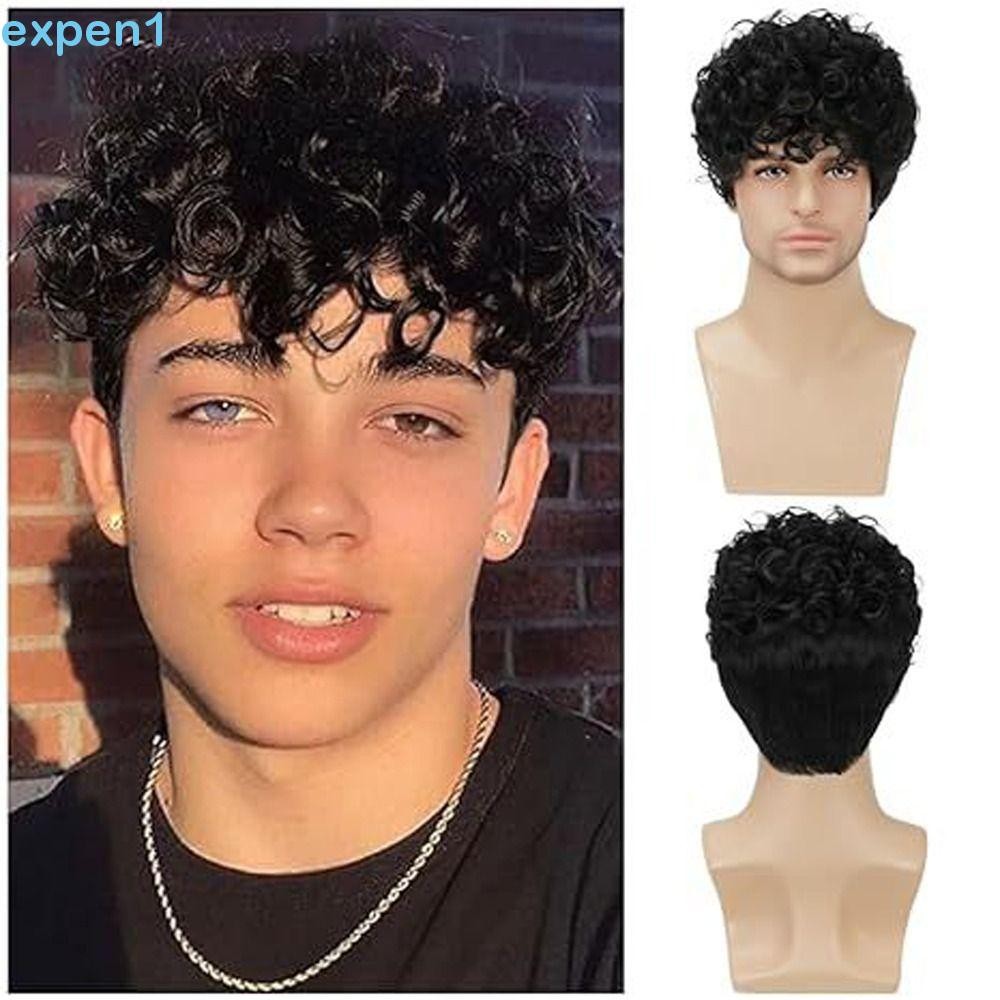 EXPEN Peruca Preta Curta , Perucas Afro Encaracoladas Masculinas ...