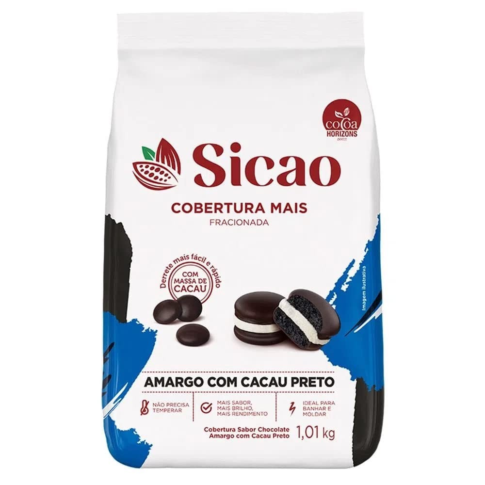 Cobertura Mais sabor Meio Amargo Cacau Black Gotas 1,01kg - Sicao | Shopee Brasil