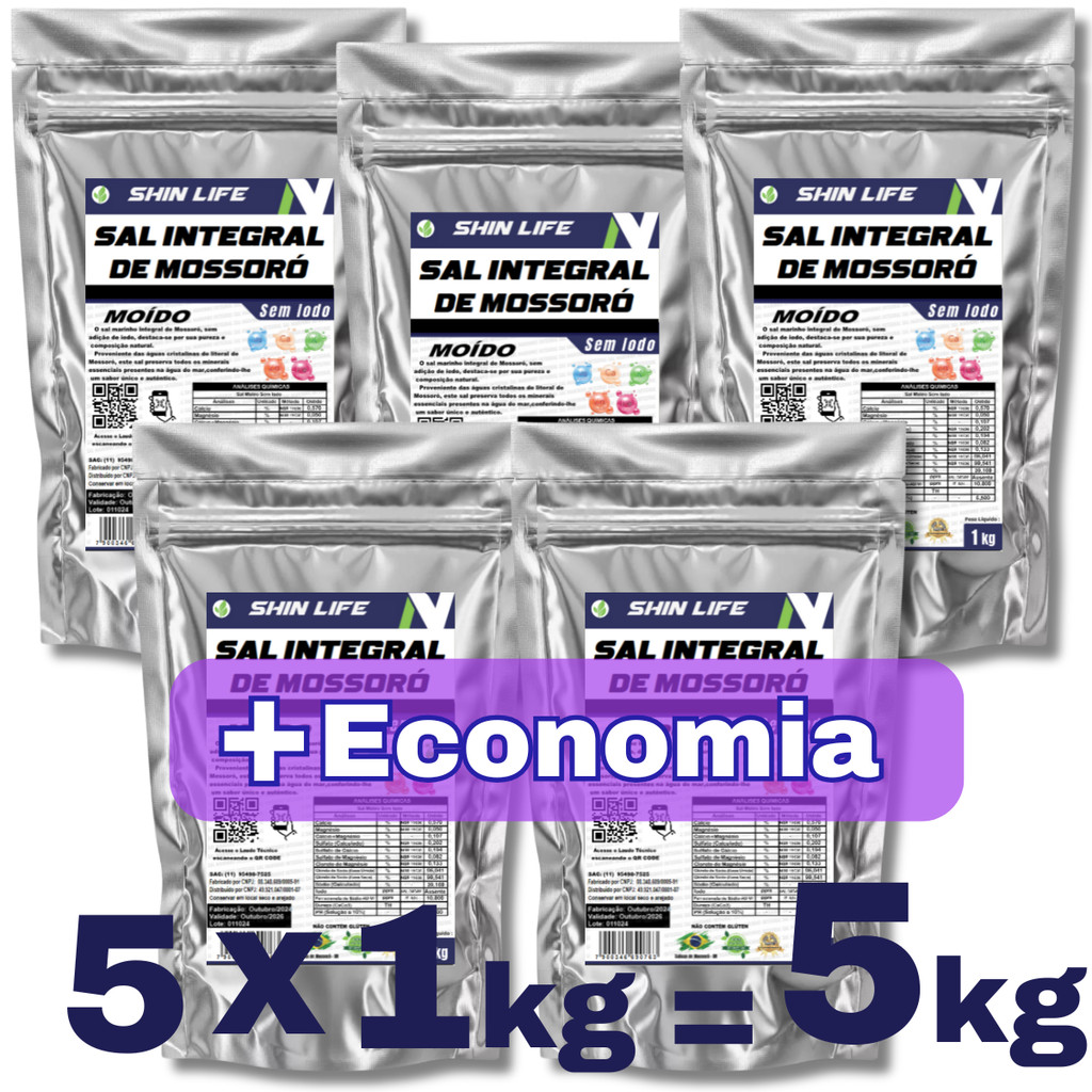 Sal Marinho Integral Sem Iodo Moído 5kg Mossoro (Fino) | Shopee Brasil
