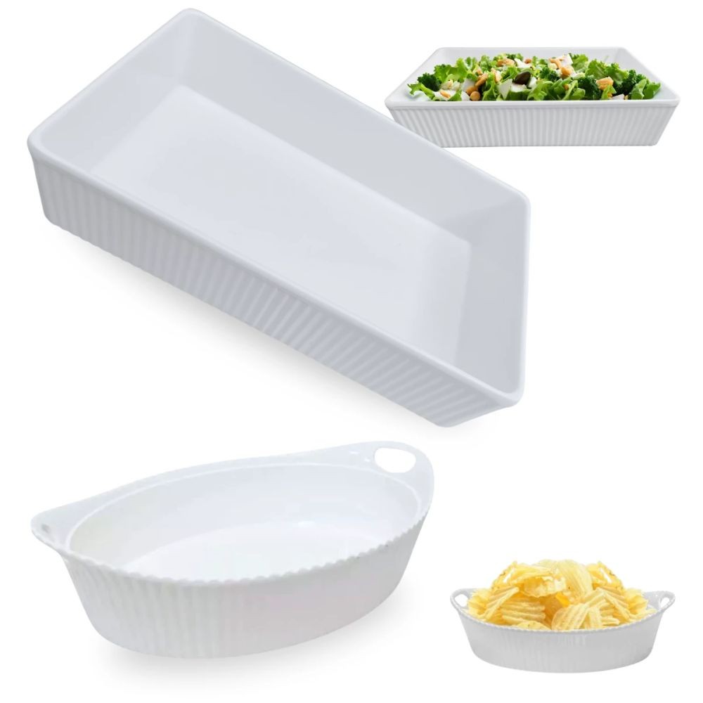 Kit Tigela Travessa Retangular 20,3cm + Tigela Oval 18cm Estriada ...