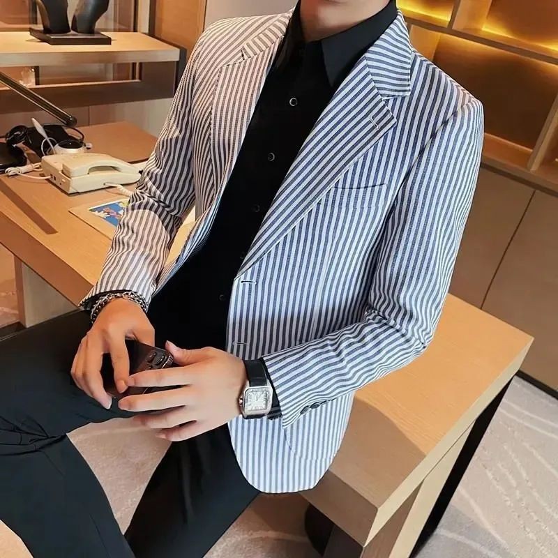 Jaqueta Masculina slim Listrada Moda Terno Coreano Rufião Bonito top ...