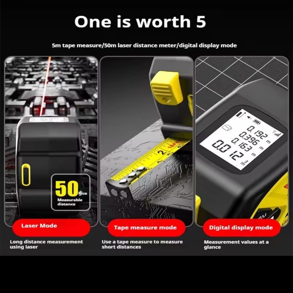Trena Digital Recarregável 3 em 1 com Fita Métrica Medidor a Laser 50 ...