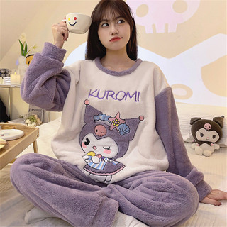 Mais Tamanho Feminino Inverno Flanela Pijamas Conjunto Outono Quente ...