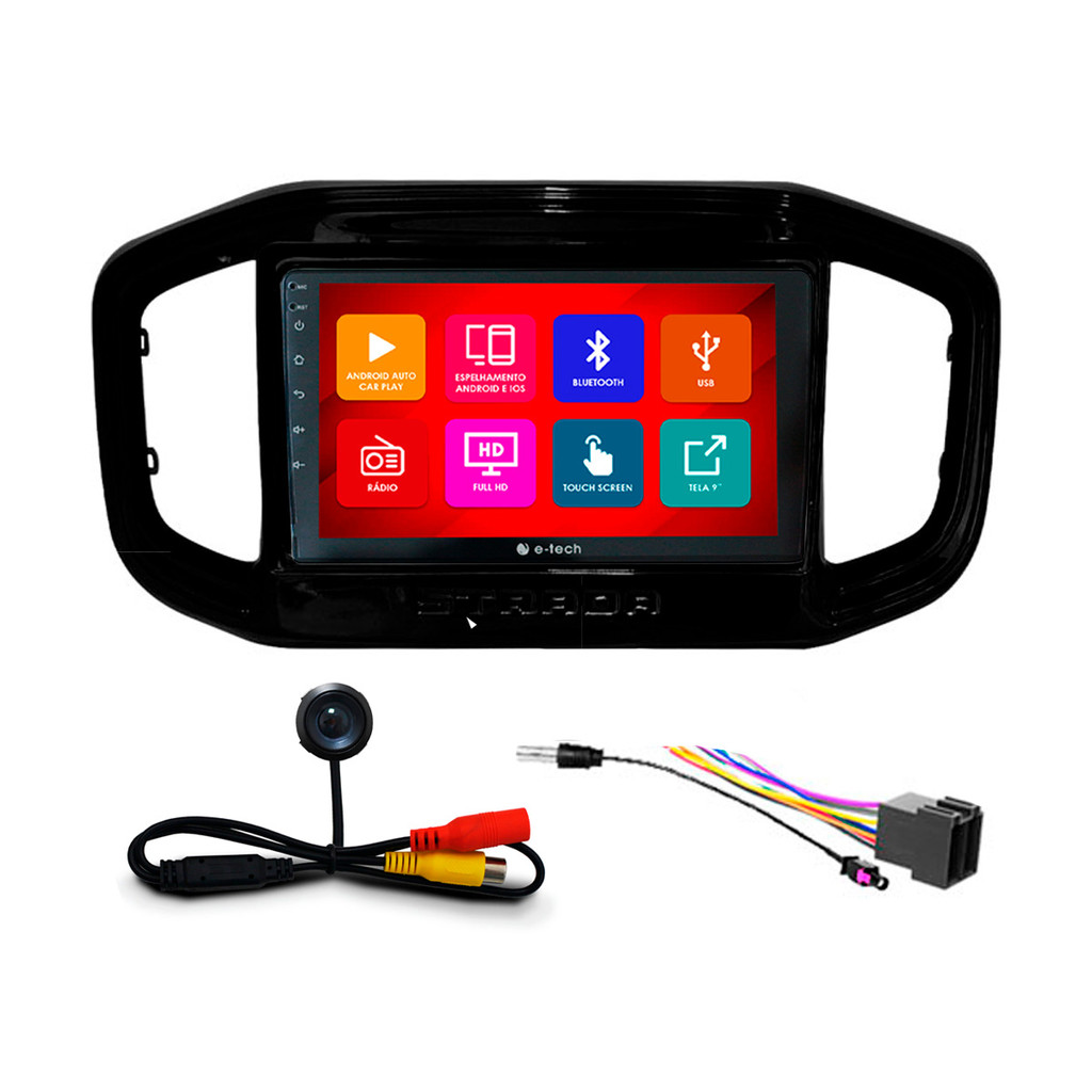 Kit Multimídia 9 Pol Strada Fiorino 2021 2022 2023 Partner Rapid 2022 2023 Android Auto CarPlay ...