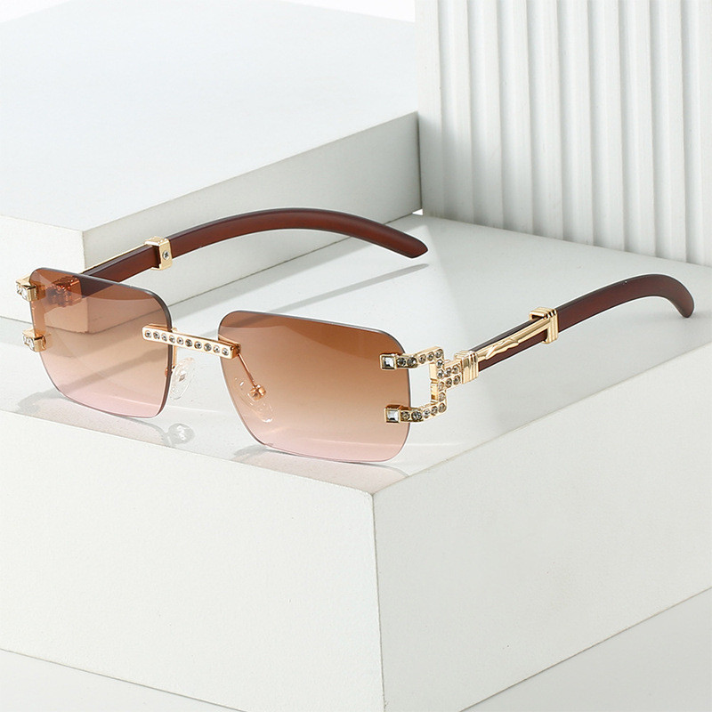 Moda Feminina Vintage Retângulo Sem Aro Diamante Óculos De Sol Pequeno Feminino Tons Strass ...