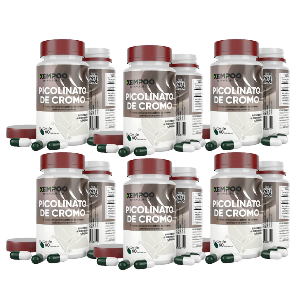 Picolinato De Cromo Kit Com 6 Unidades 60 Cápsulas - Kempoo ...