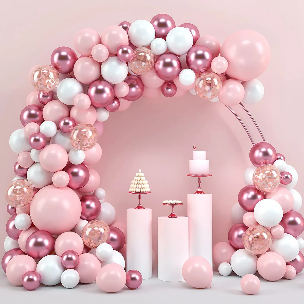 Kit 175 Balões Rosa + Branco + Cristal N°7 + (Confete) + Rosa Cromado N ...