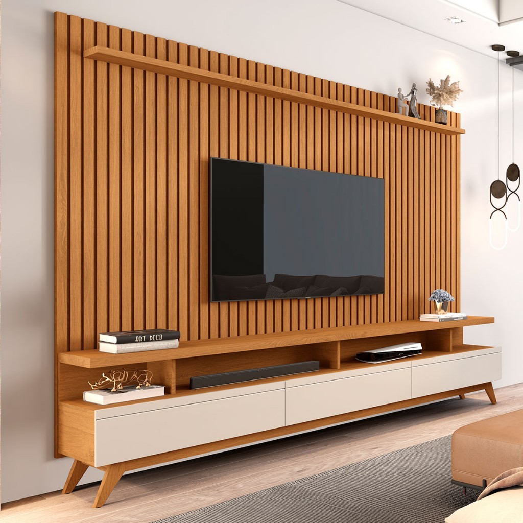 Rack com Painel Para TV 72 Polegadas Vivare 3 Gavetas Ripado - Giga Móveis | Shopee Brasil