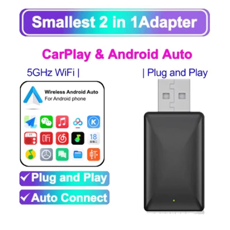 CarPlay Sem Fio Android Adaptador Automático 2 Em 1 Mini Caixa Plug & Play AI Box BT WiFi Para ...