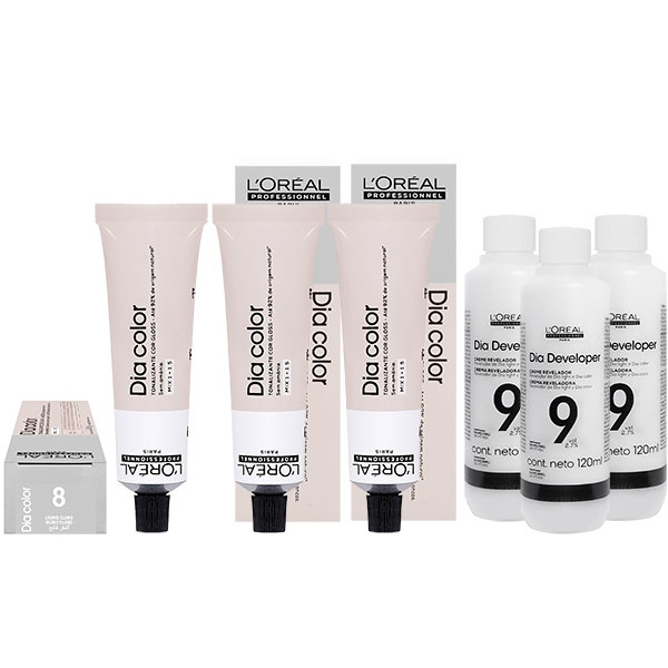 Loreal Tonalizante Kit 3 Dia Color 8 Louro Claro + 3 Rev. 9 vol. 120 ml | Shopee Brasil