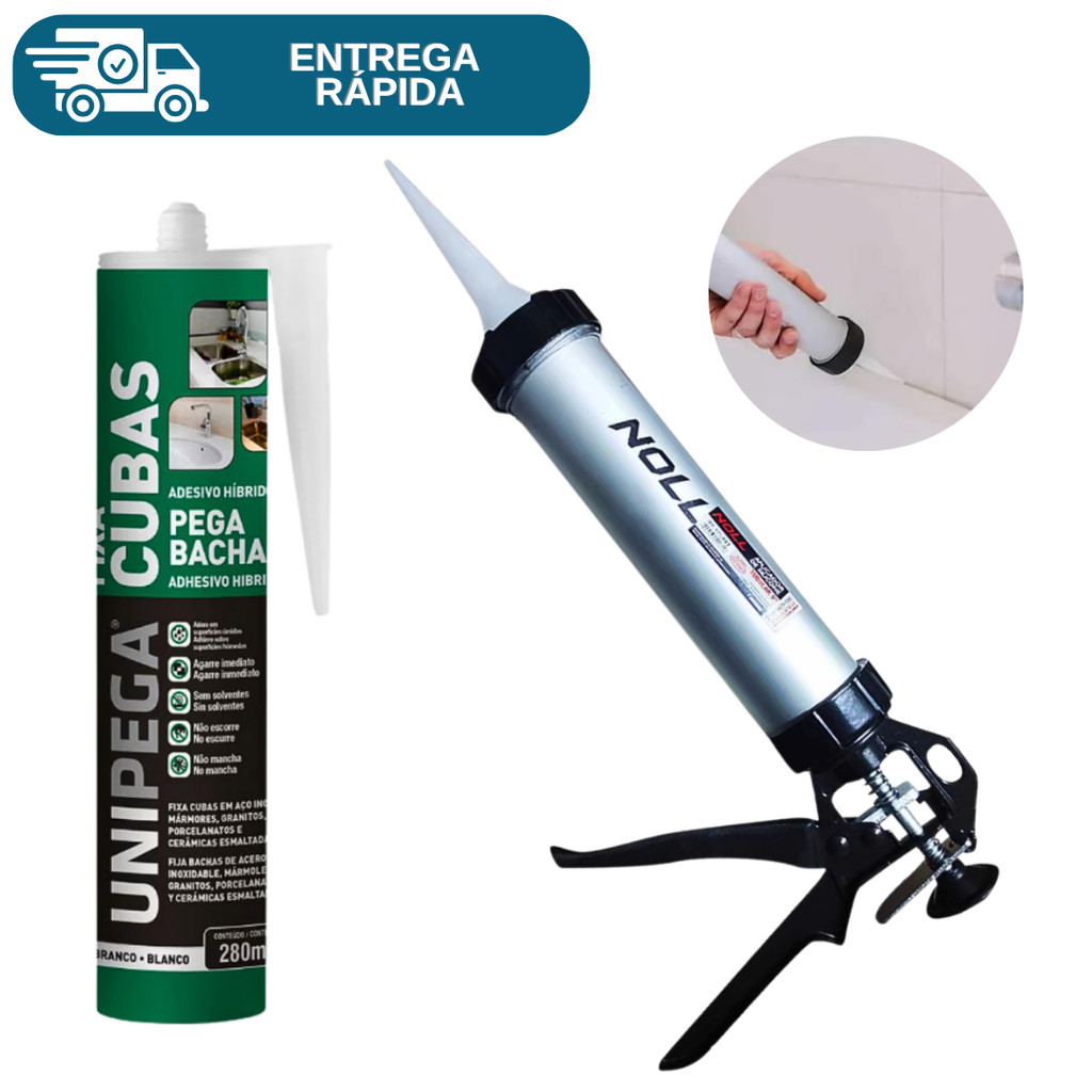 Cola Fixa Cuba Inox Granitos Mármore Pu Cerâmica + Aplicador Tubular ...