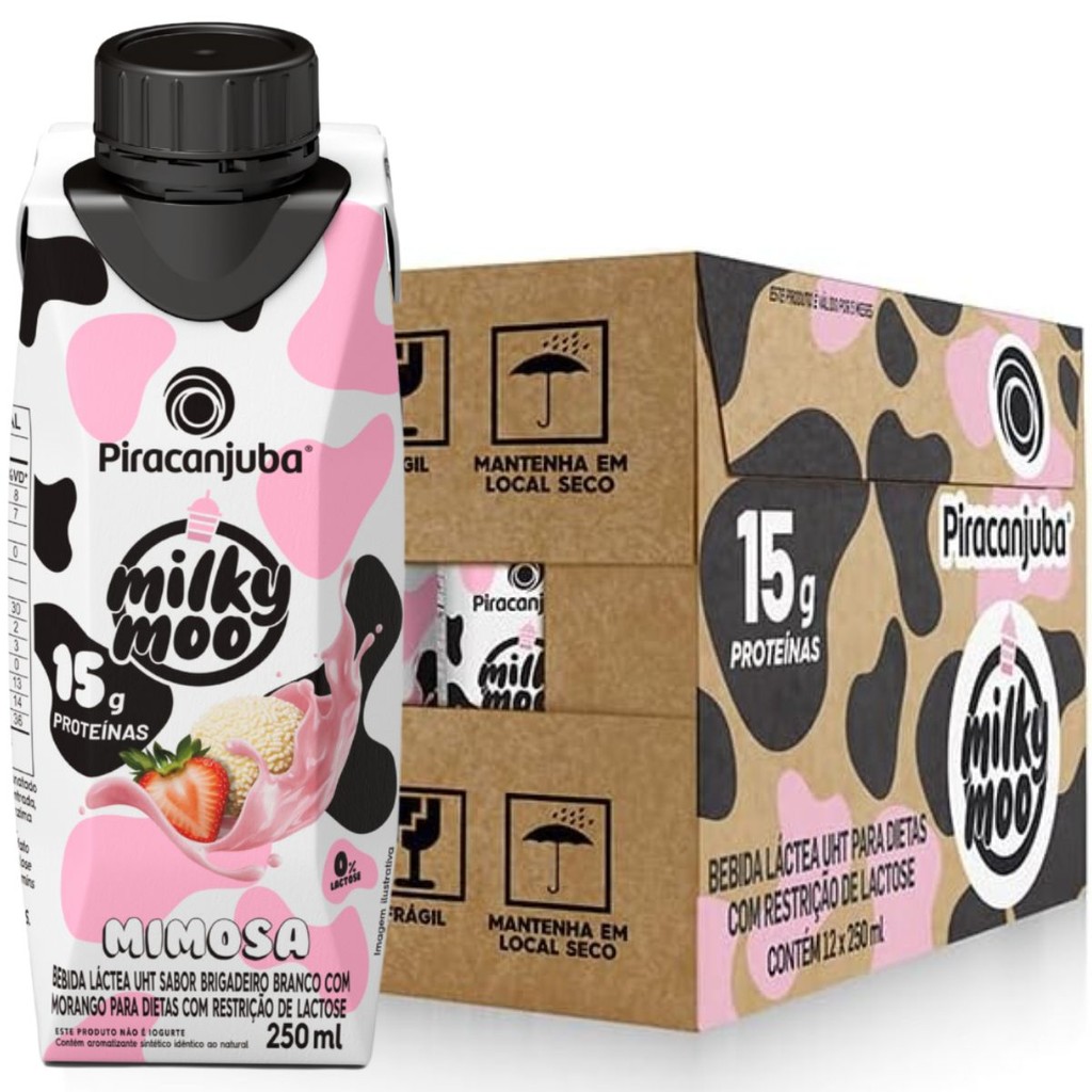 Caixa 12un Whey 15g Proteína Piracanjuba Milk Moo Mimosa Zero Lactose ...