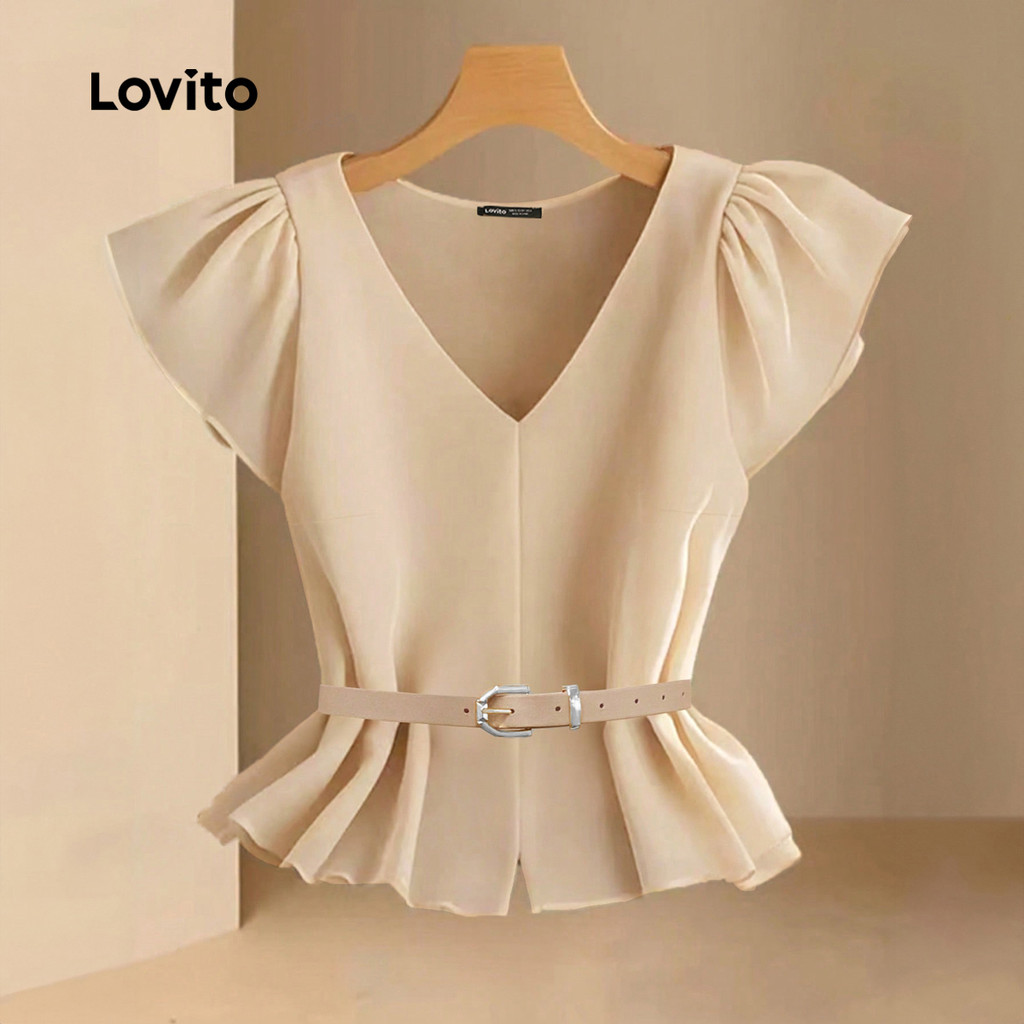Lovito Blusa elegante com cinto liso para mulheres L129ED636 | Shopee ...
