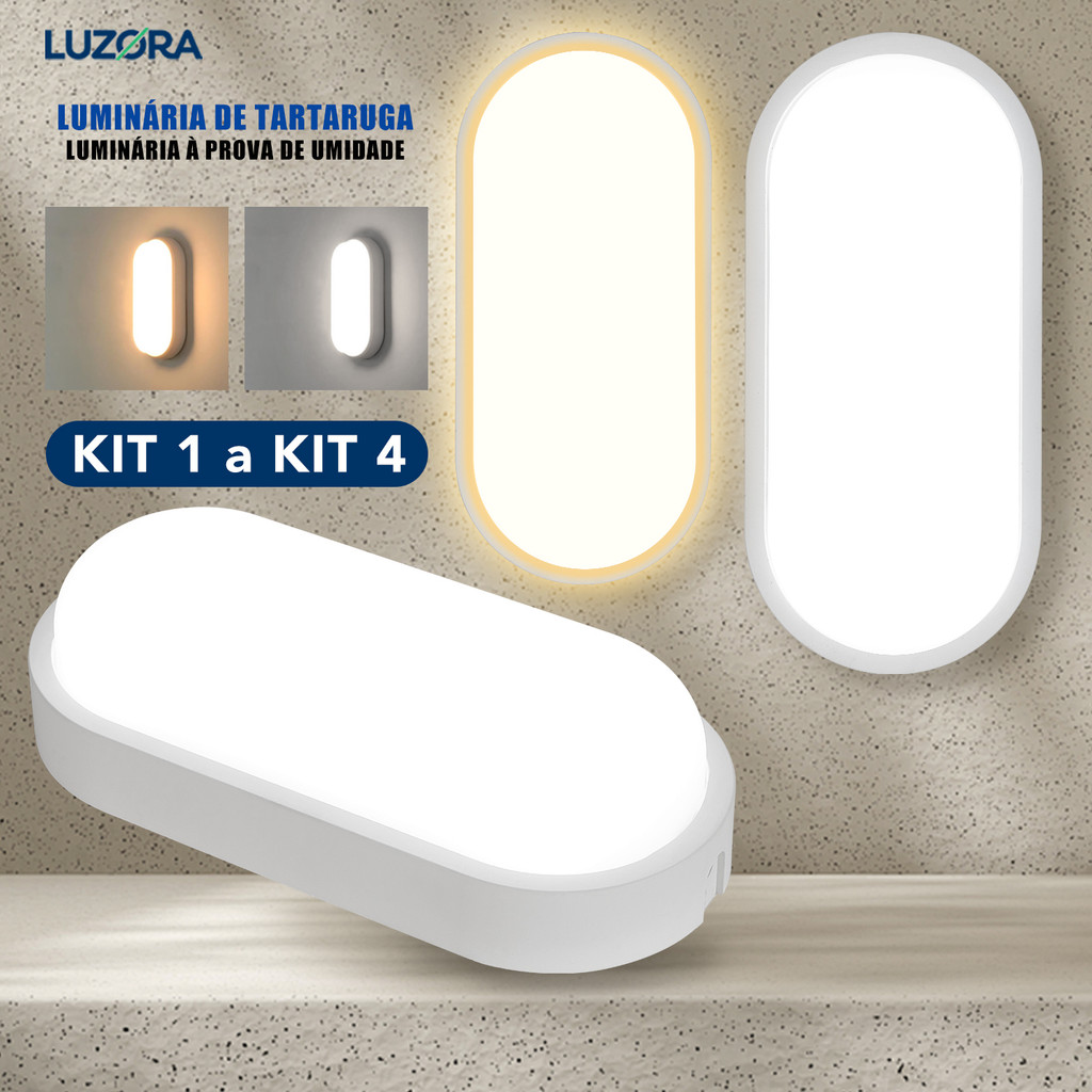 KIT 1 a 4 Luminária Arandela Tartaruga Led 8W/15W Bivolt Impermeável para Sacada Corredor e ...