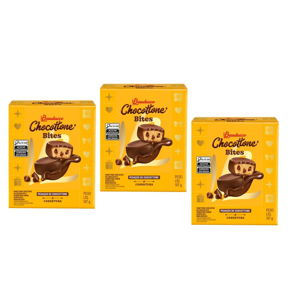 Kit 3 Chocottone Bauducco Bites 107 gramas Choco Bites Pedaços de ...