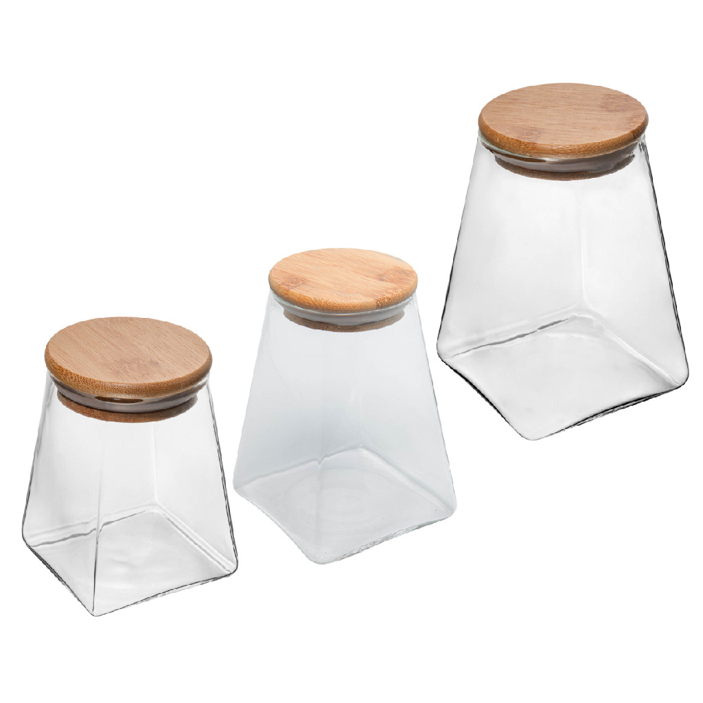 Jogo 3 Potes Porta Condimentos Wolff Vidro Tampa Bambu Organizador ...
