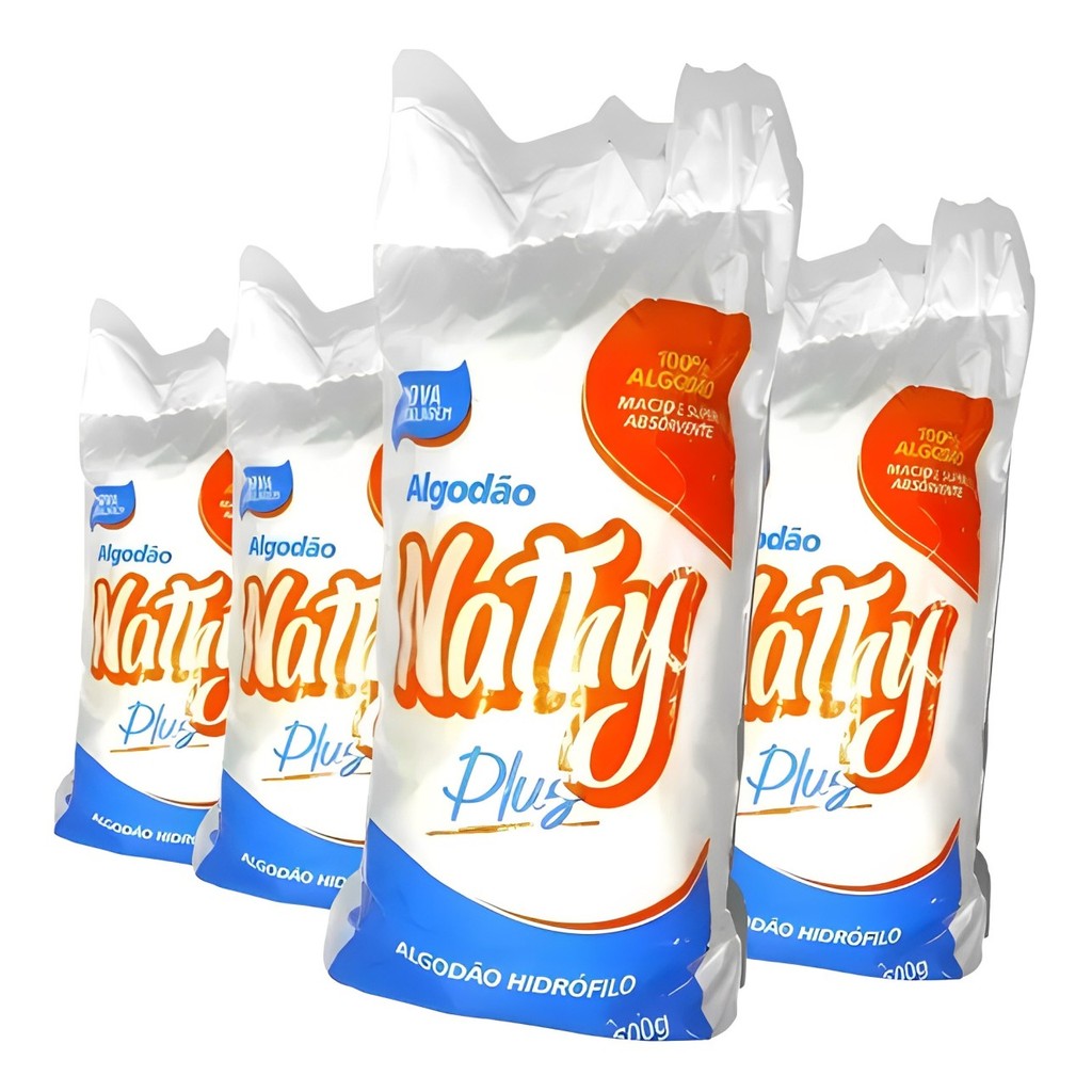 Kit 4 Pacotes de Algodão Nathy Plus 100% Puro em Rolos 500GR | Shopee ...