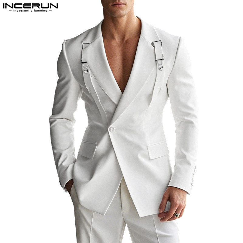 INCERUN Blazer Masculino Vintage Desconstruído Com Fivela De Metal Cor ...