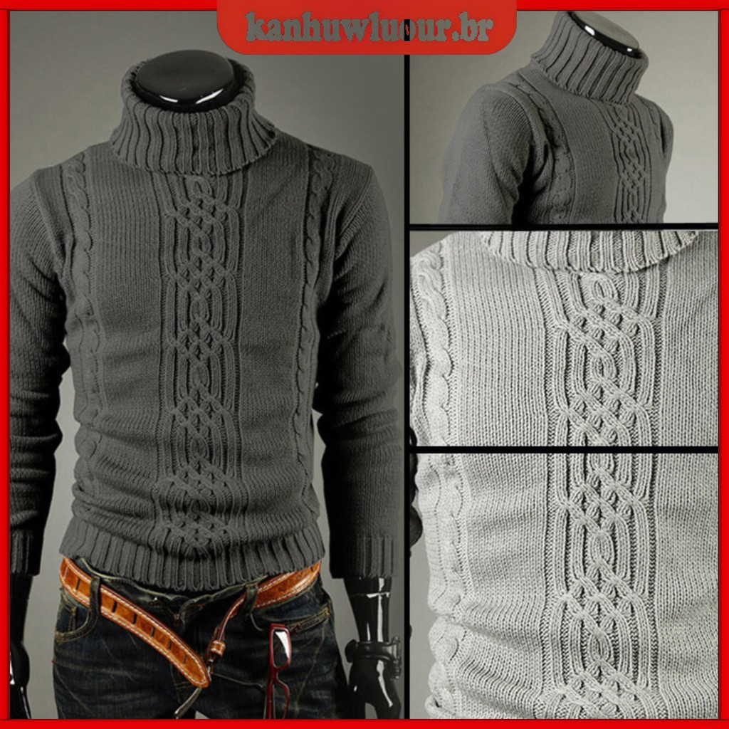 FTC Suéter Masculino Slim Com Nervuras/Gola Alta/Cor Lisa/Quente/Uso ...