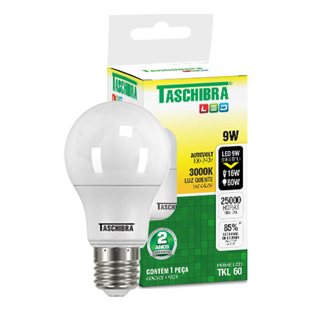 Kit 7 Lâmpada Led 9w Luz Quente Amarela 3000k Taschibra | Shopee Brasil