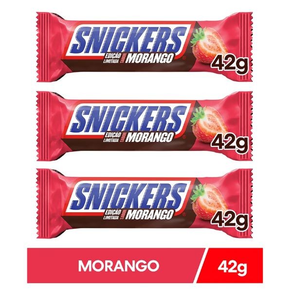 Kit 3 Unidades Chocolate Snickers Morango 42g Mars Flex SP | Shopee Brasil