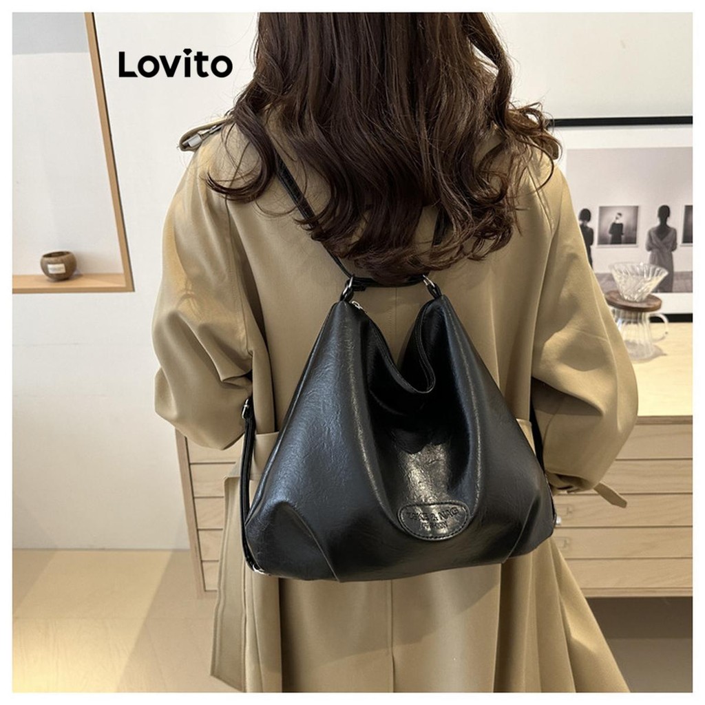 Lovito Mochila casual lisa cor Maillard alta capacidade textura ...