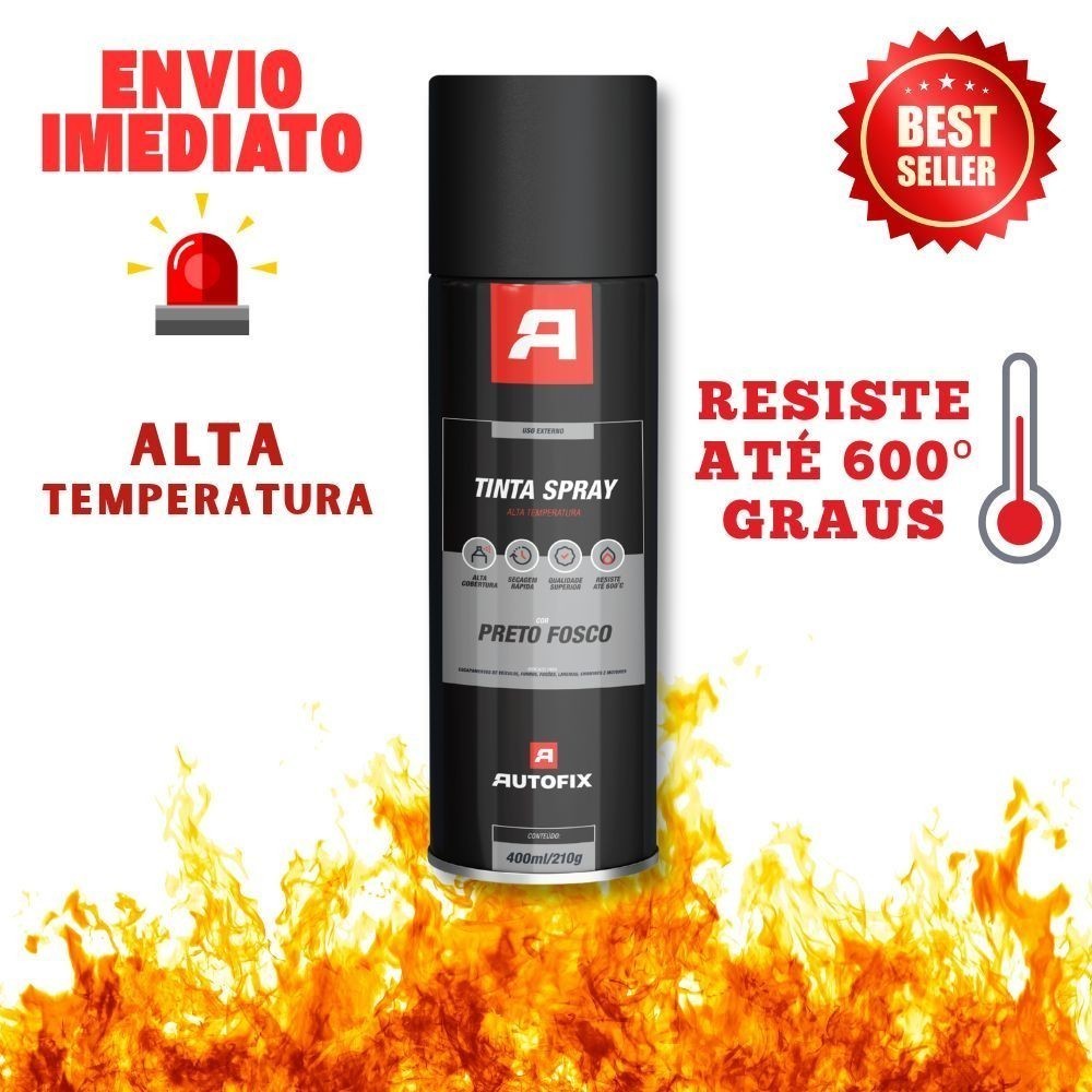 Tintas Spray Uso Geral 400ml - Autofix 400ml / 210g - Preto Fosco Alta Temperatura ENVIO RÁPIDO ...