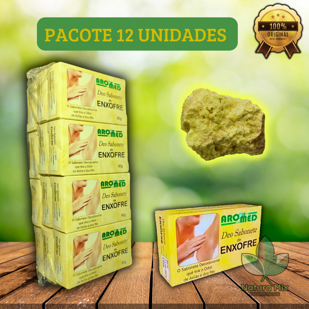 KIT 12UN - Sabonete de Enxofre barra 90g Aromed | Shopee Brasil
