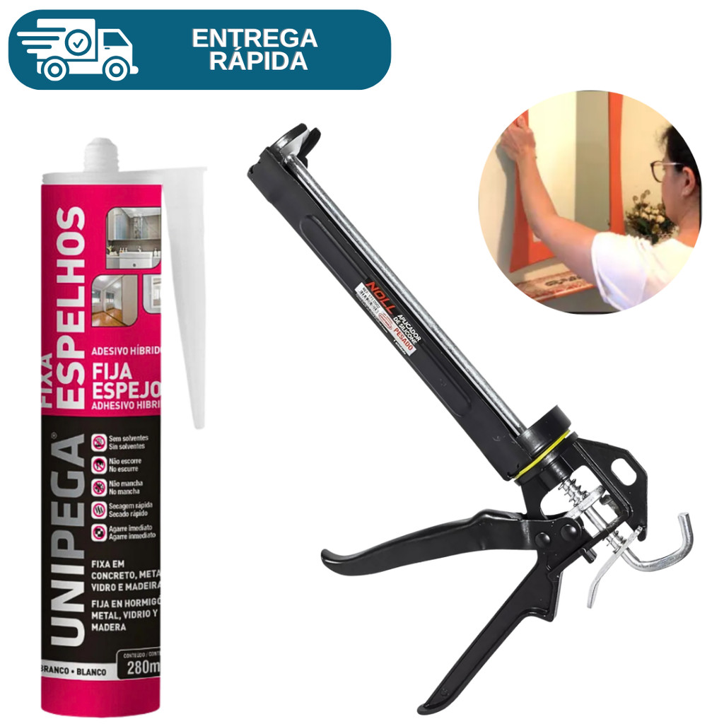 Cola Fixa Espelho Selante Pu 280ml Adesivo Hibrido + Aplicador Pesado ...